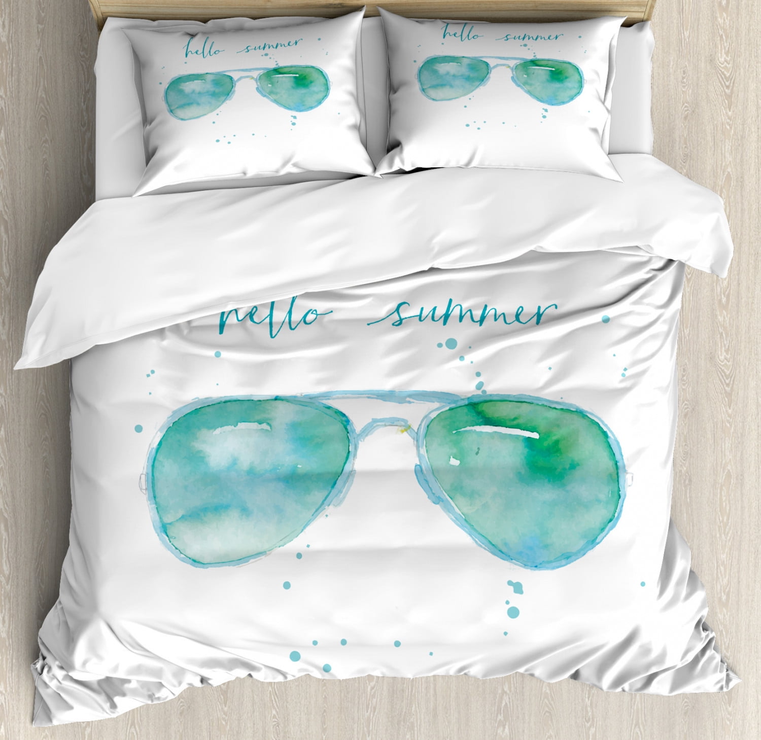 Hello Summer Duvet Cover Set King Size, Image of Watercolor Style ...