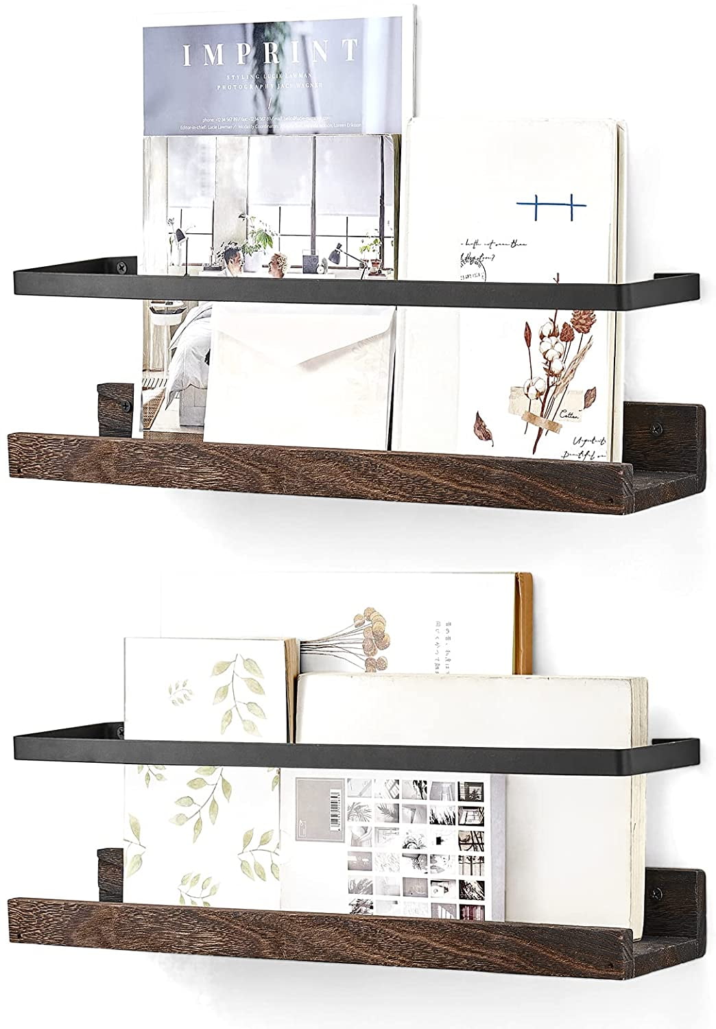 Floating Shelves Set of 2 Wall Mounted Book Shelves Rustic Wood Small ...