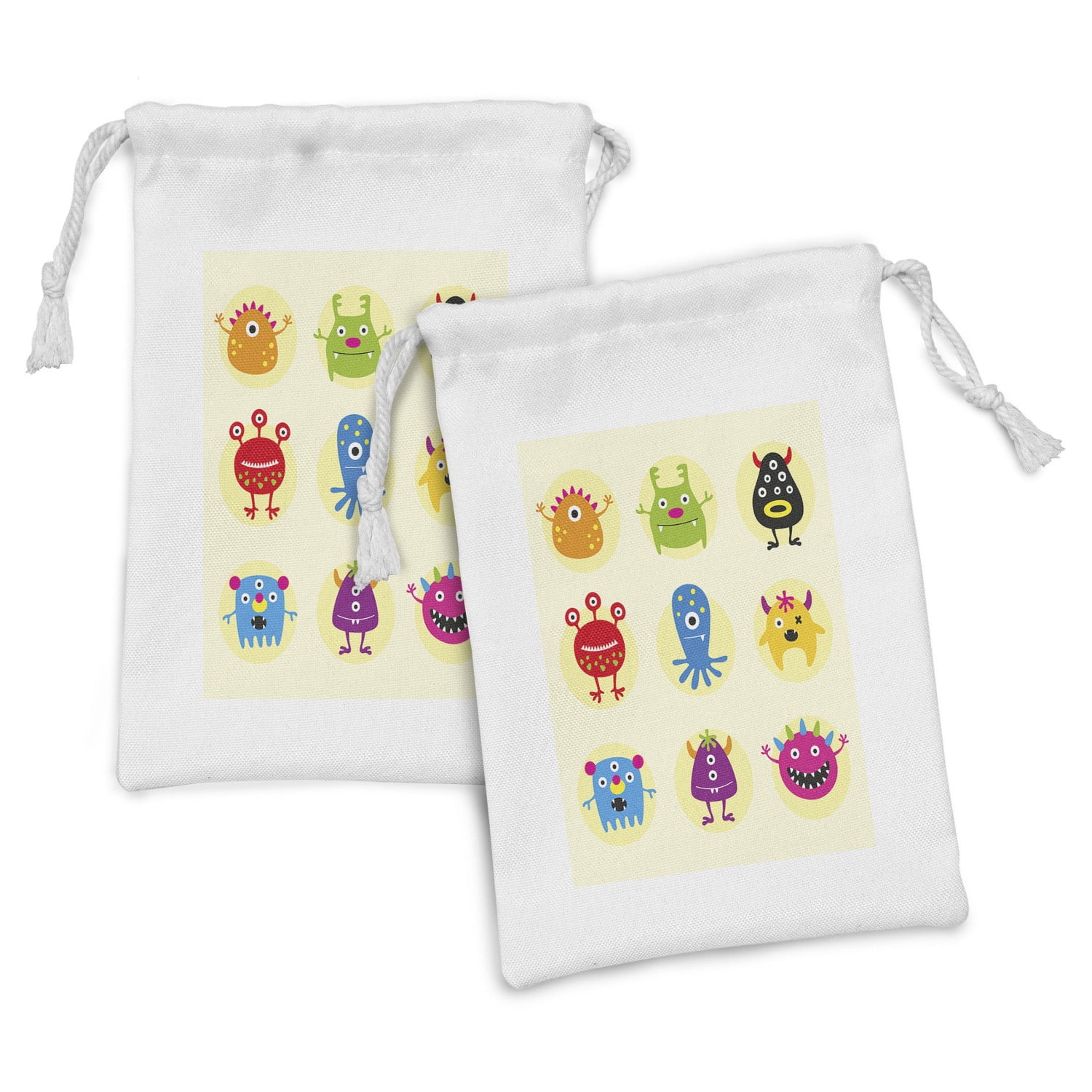 Alien Fabric Pouch Set of 2, Colorful Monsters Extraterrestrial Beings ...