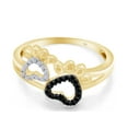 Black &White Natural Diamond Paw Print Ring In 14k Yellow Gold Over ...