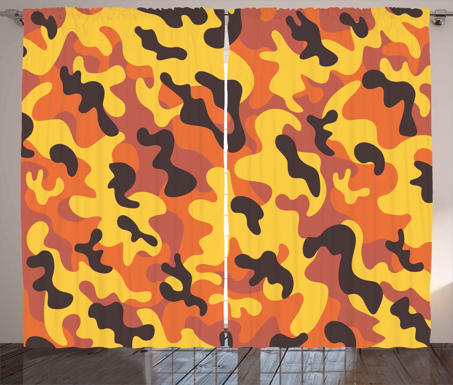 Camo Curtains 2 Panels Set, Lively Colors Retro Style Camouflage ...