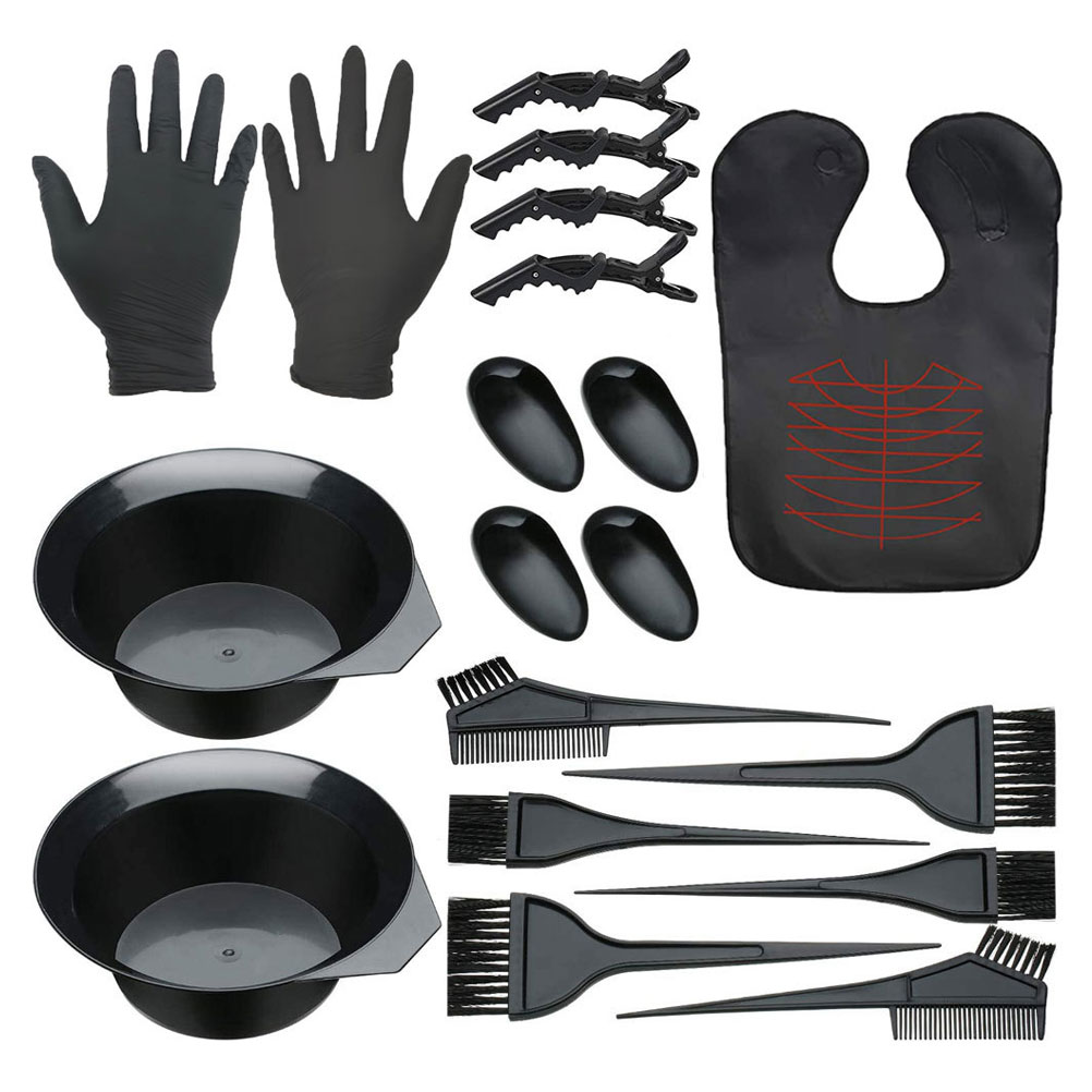 19Pcs Hair Dye Coloring Kit Hair Tinting Bowl Brush Cape Ear Cover and ...