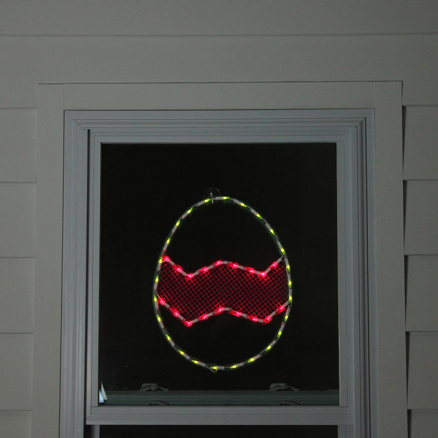 16.5" Lighted Green with Pink Chevron Stripe Easter Egg Window ...