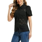 INSPIRE CHIC Women's Lace Tops Short Sleeve Lace Eyelet Button Down ...