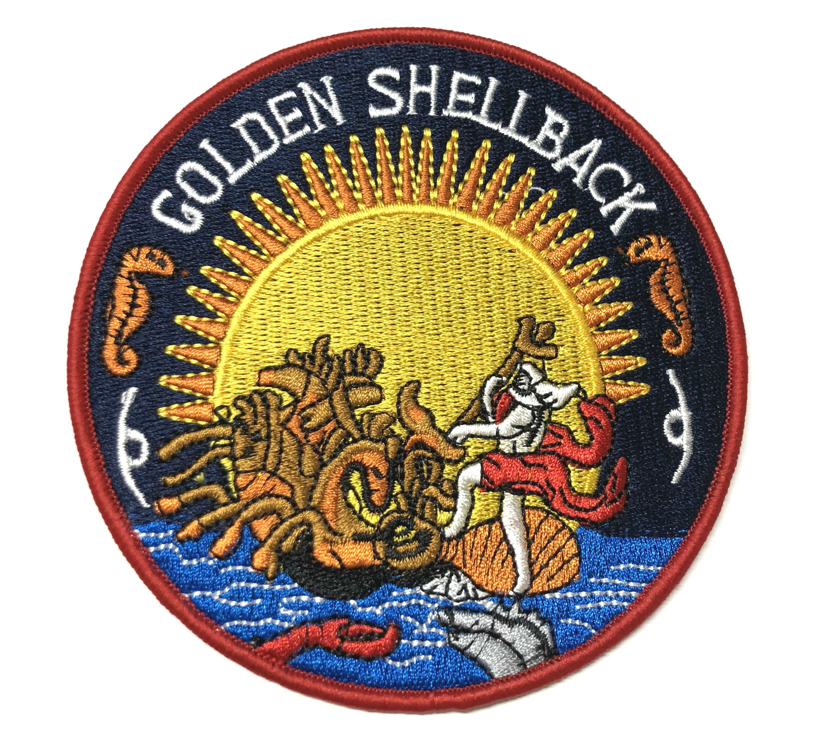 Golden Shellback Embroidered Patch Iron/Sew-On Applique Biker Emblem ...