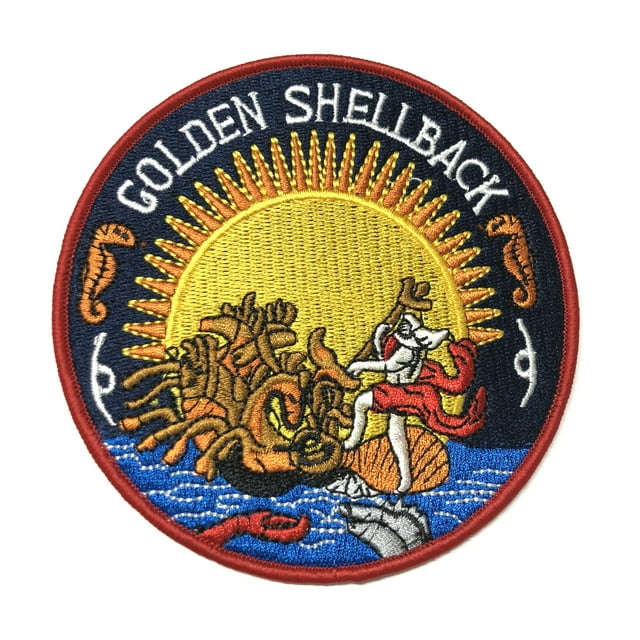 Golden Shellback Embroidered Patch Iron/Sew-On Applique Biker Emblem ...