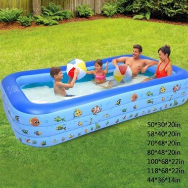 Play Day 10-Foot Rectangular Inflatable Family Pool, Blue, Ages 6 and ...
