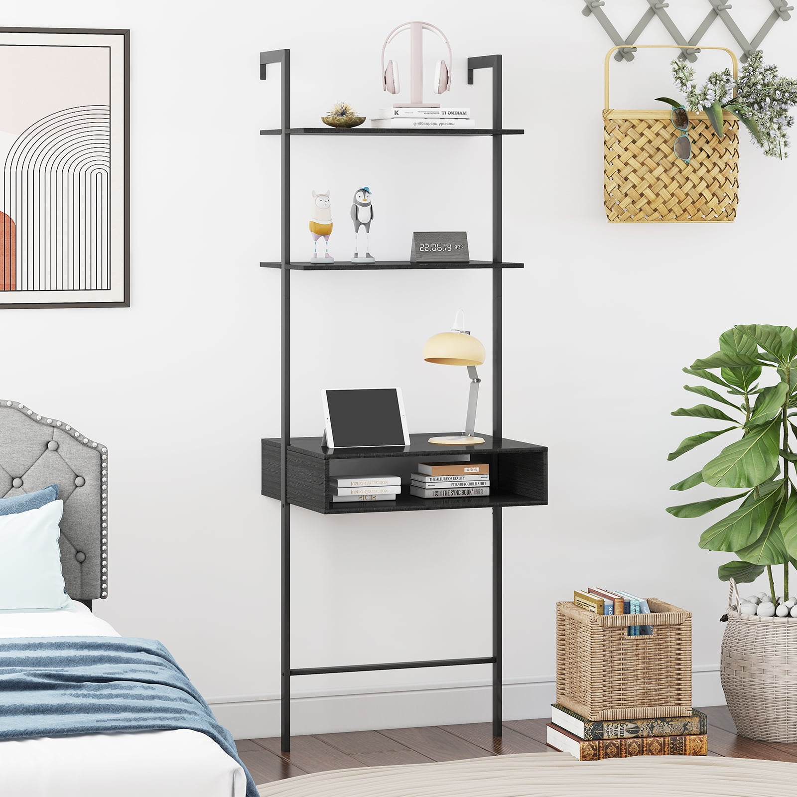 BALUS Modern Ladder Shelf, 4-Tier Open Wall-Mounted Bookshelf with ...