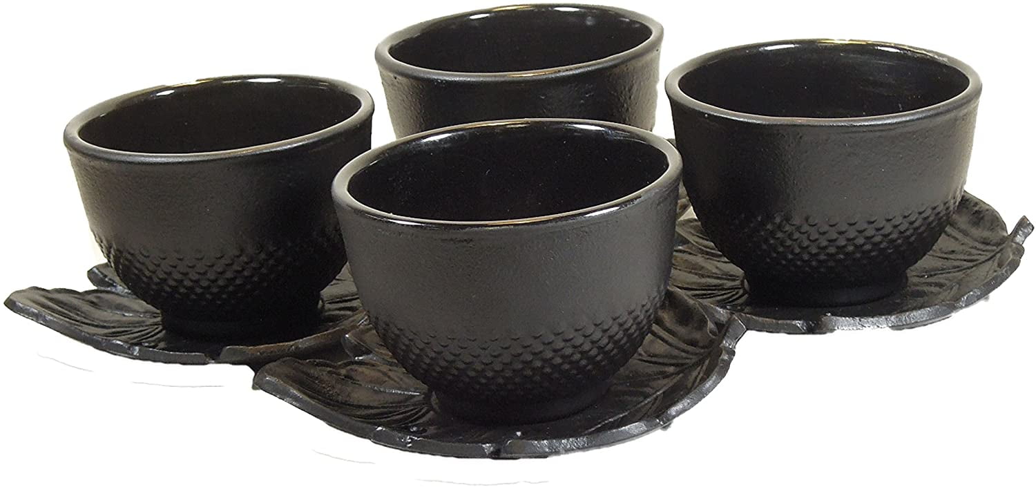 CUISILAND 150ml Hobnail cast Iron Tea Cup Set of 4 with Saucer ...