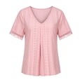 DAFPZW Womens V-Neck T-Shirt Summer Short Lace Sleeve Dressy Blouses ...