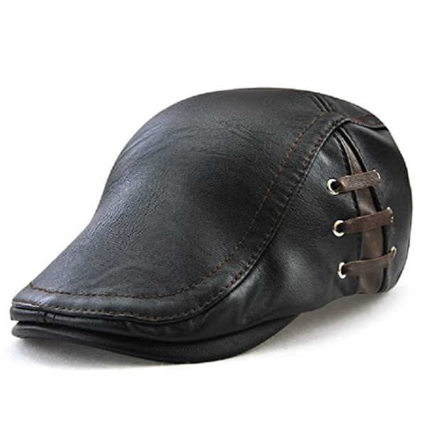 Jamont Men PU Faux Leather Fashion Vintage Visor Cap Beret Newsboy Hat ...