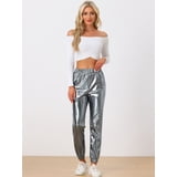 DARING DIVA Women's Sparkle Shiny High Waist Metallic Jogger Pants L ...