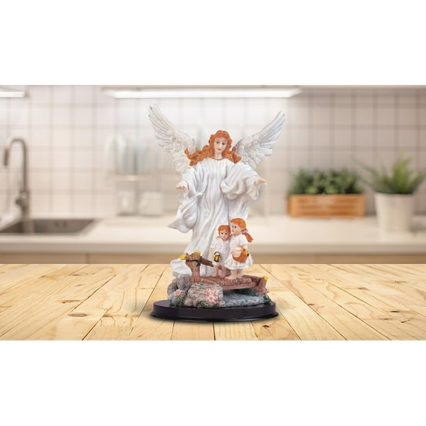 ICE ARMOR 9"H White Guardian Angel with Children Statue Holy Figurine ...