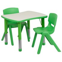 Emma + Oliver 21.875"W x 26.625"L Green Plastic Activity Table Set-2 Chairs - Walmart.com