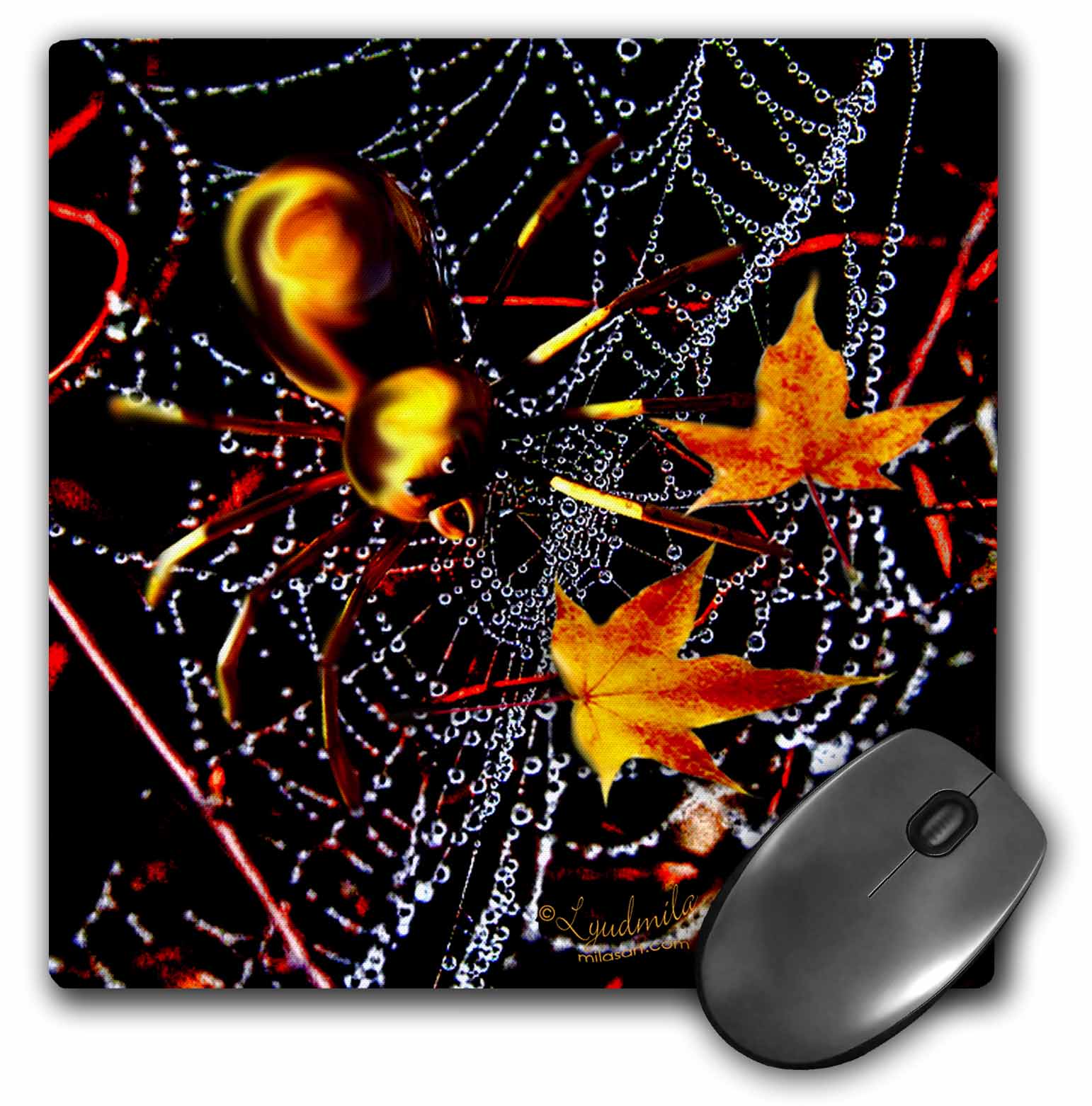 3dRose Halloween Spider and Crystal Web, Mouse Pad, 8 by 8 inches ...