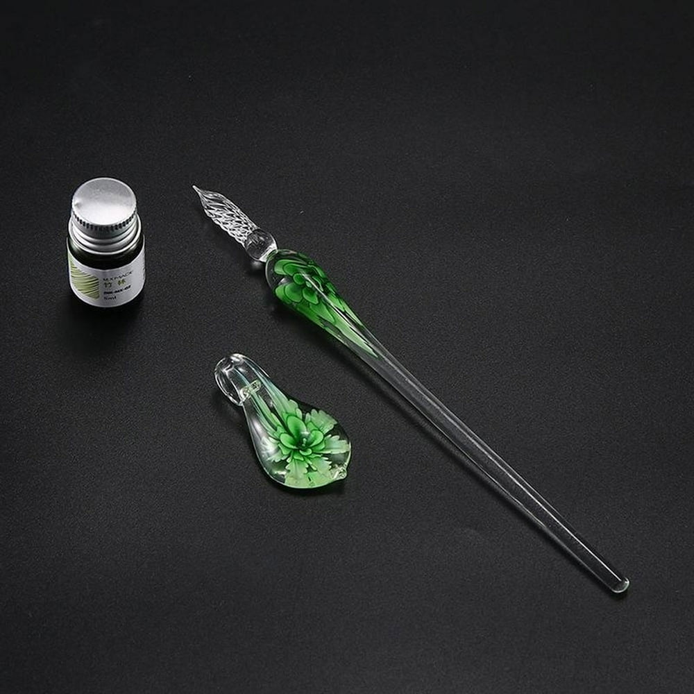 Bueautybox Handmade Glass Dipped Pen Set Crystal Signature Pen With Ink For Art Writing