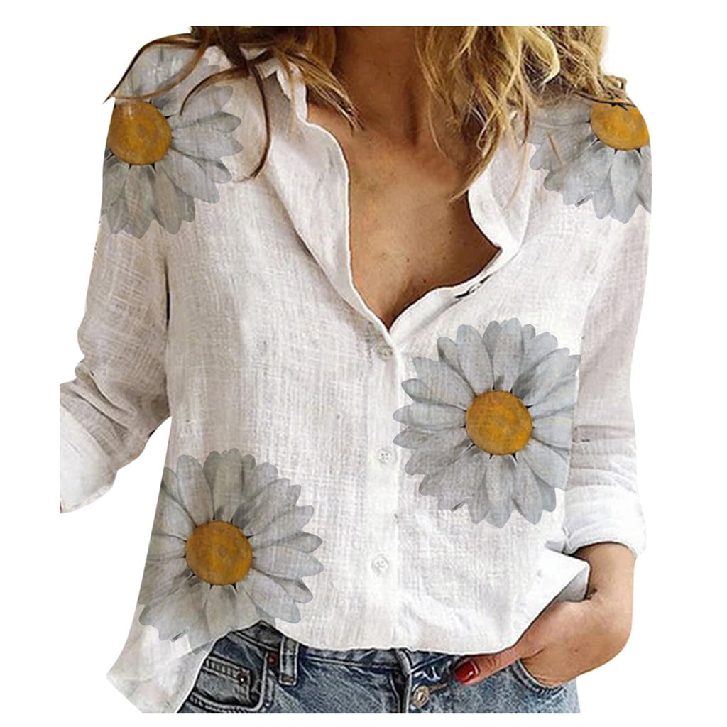 Click here for Rkstn Womens Loose Daisy Printing Long Shirt Cotto... prices