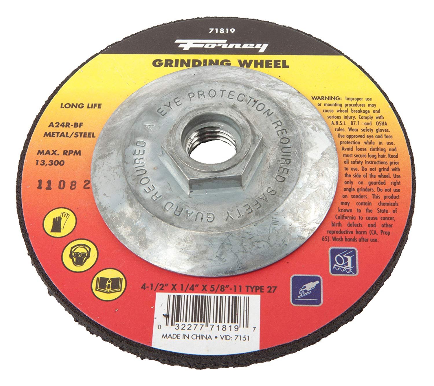Forney 71819 Grinding Wheel With 5 8 Inch 11 Threaded Arbor Metal Type