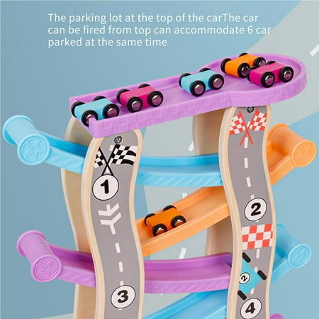 6 Floors Racing Track Gliding Car Toys Wooden Car Ramp Toys with 6 ...