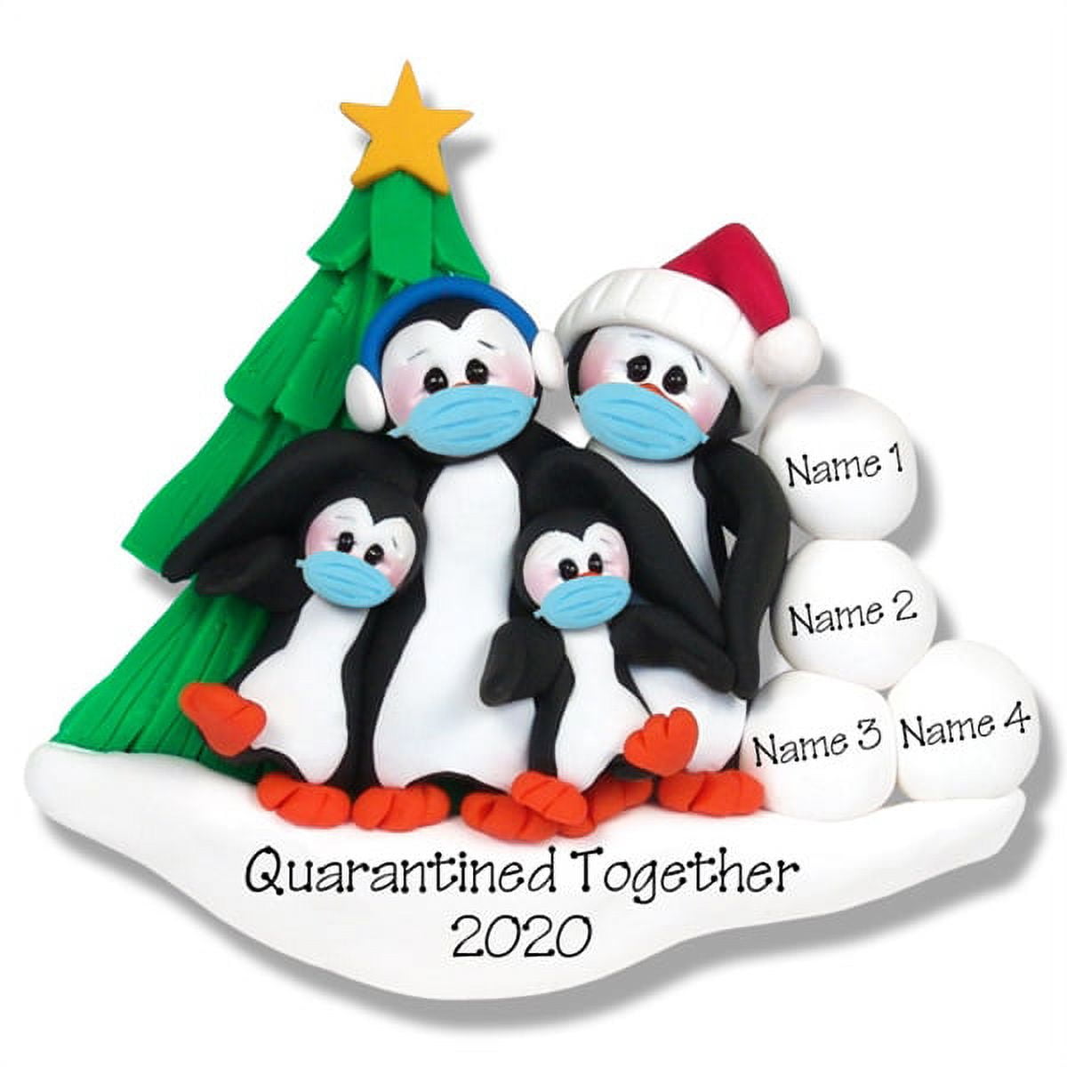 Petey Penguin Family of 4 with Face Masks Covid-19 Pandemic ...