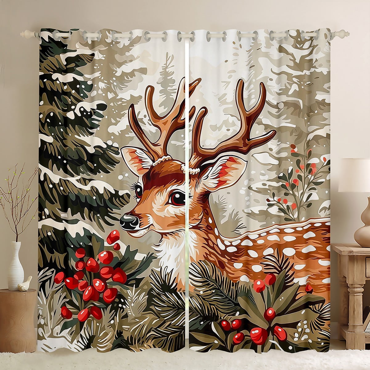 Click here for Yst Christmas Deer Curtains For Bedroom  Rustic An... prices