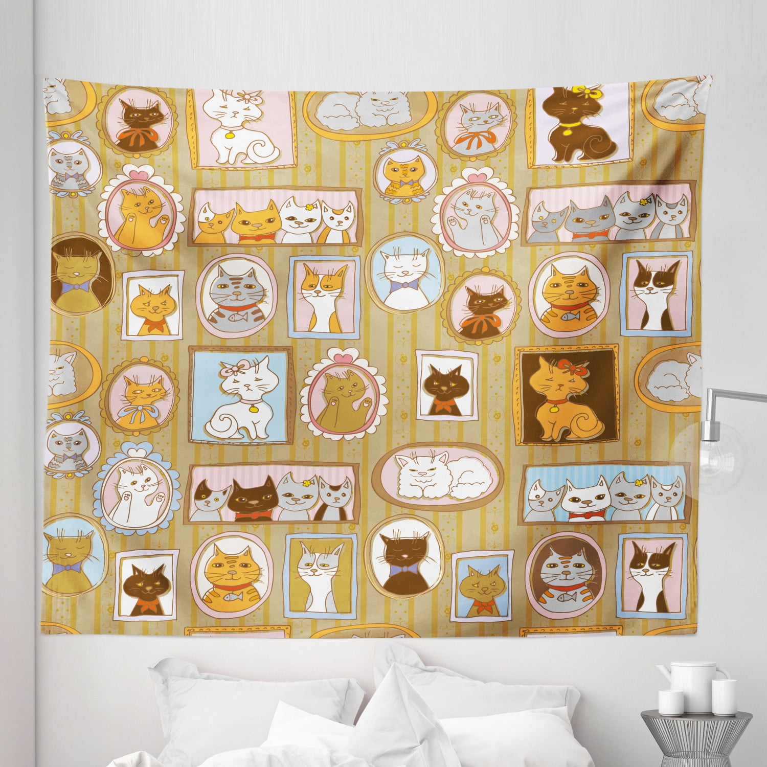 Cat Tapestry, Family Tree of a Kitty with Portraits Domestic Feline ...
