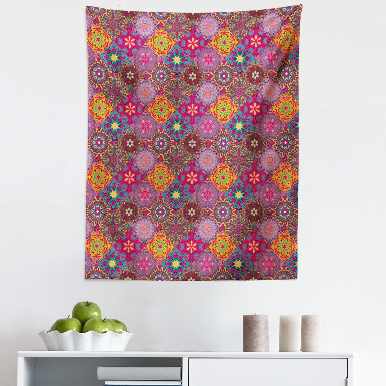 Moroccan Tapestry, Vibrant Mandala Motifs in Squares Eastern Oriental ...