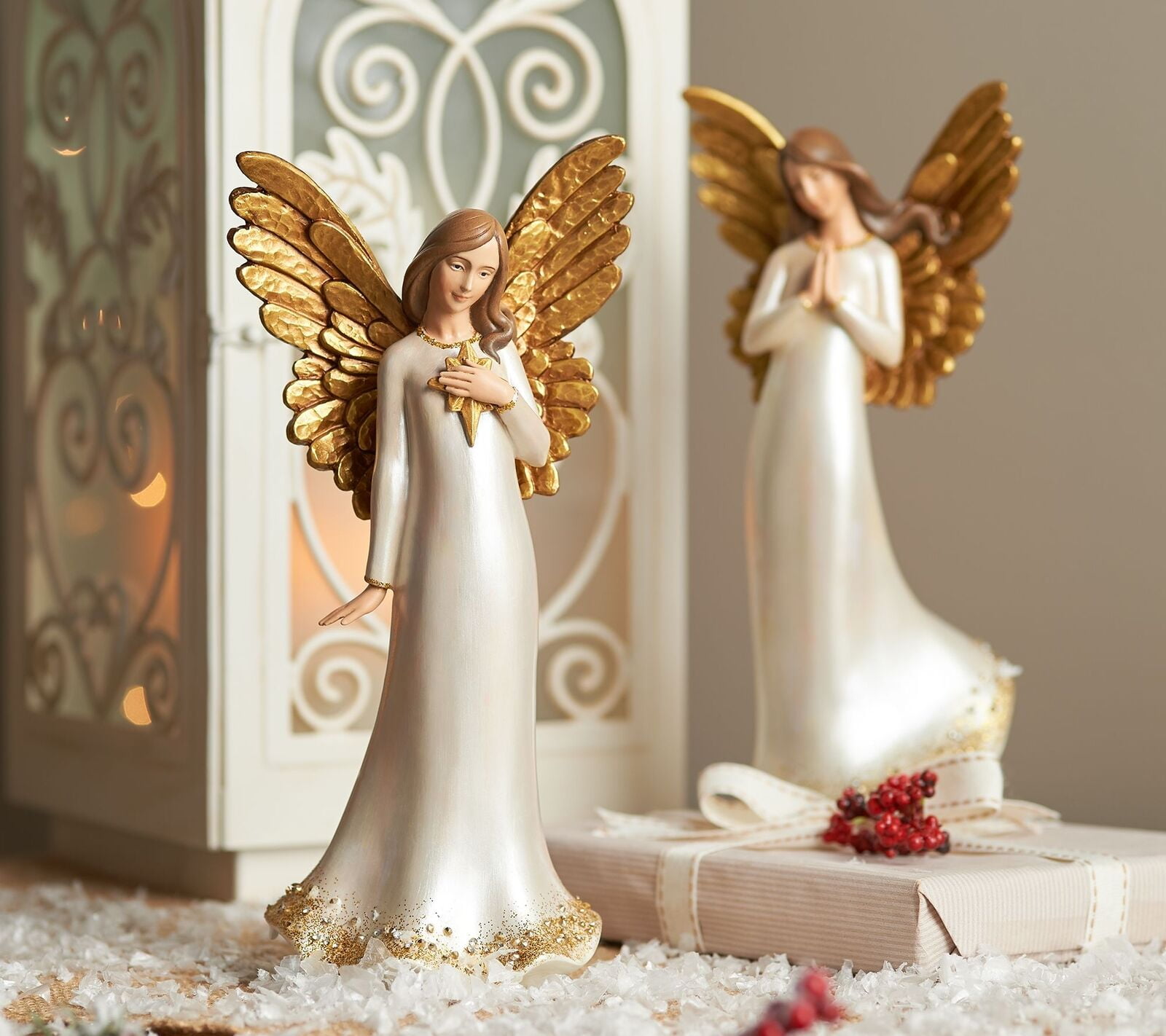 Set of (2) 9" Pearlescent Angel Figurines by Valerie in Gold - Walmart.com