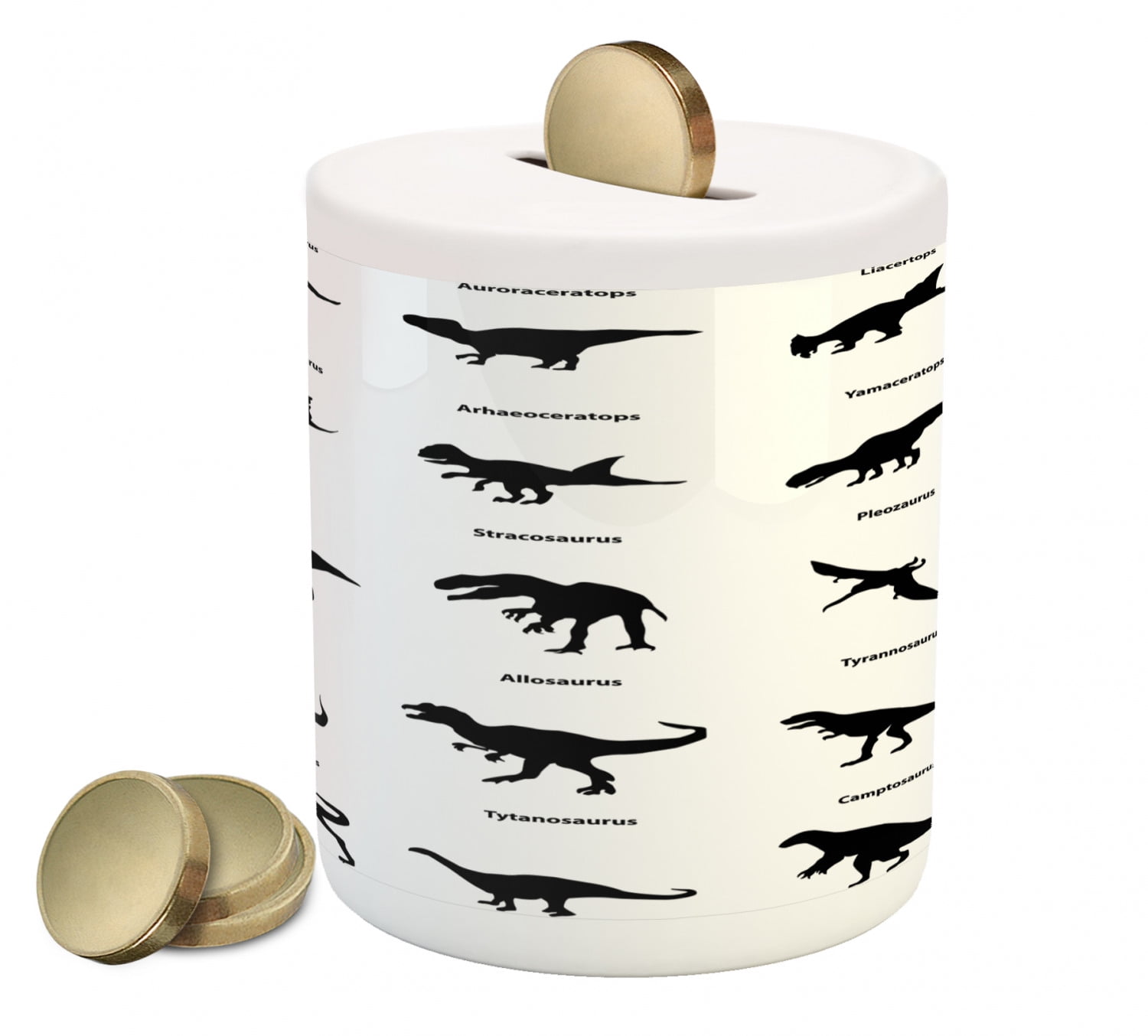 Dinosaur Piggy Bank, Composition Different Dinosaurs Silhouettes Their ...