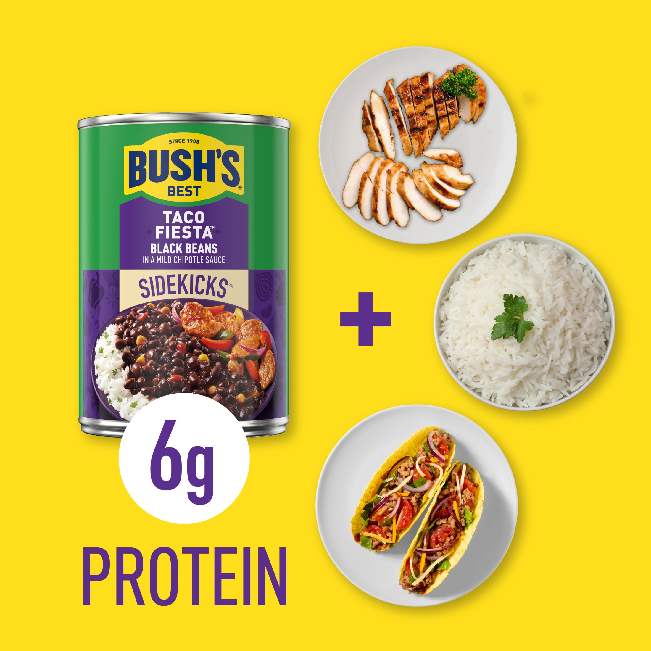 Bush's Sidekicks Taco Fiesta Black Beans, Canned Black Beans, 15.1 oz ...