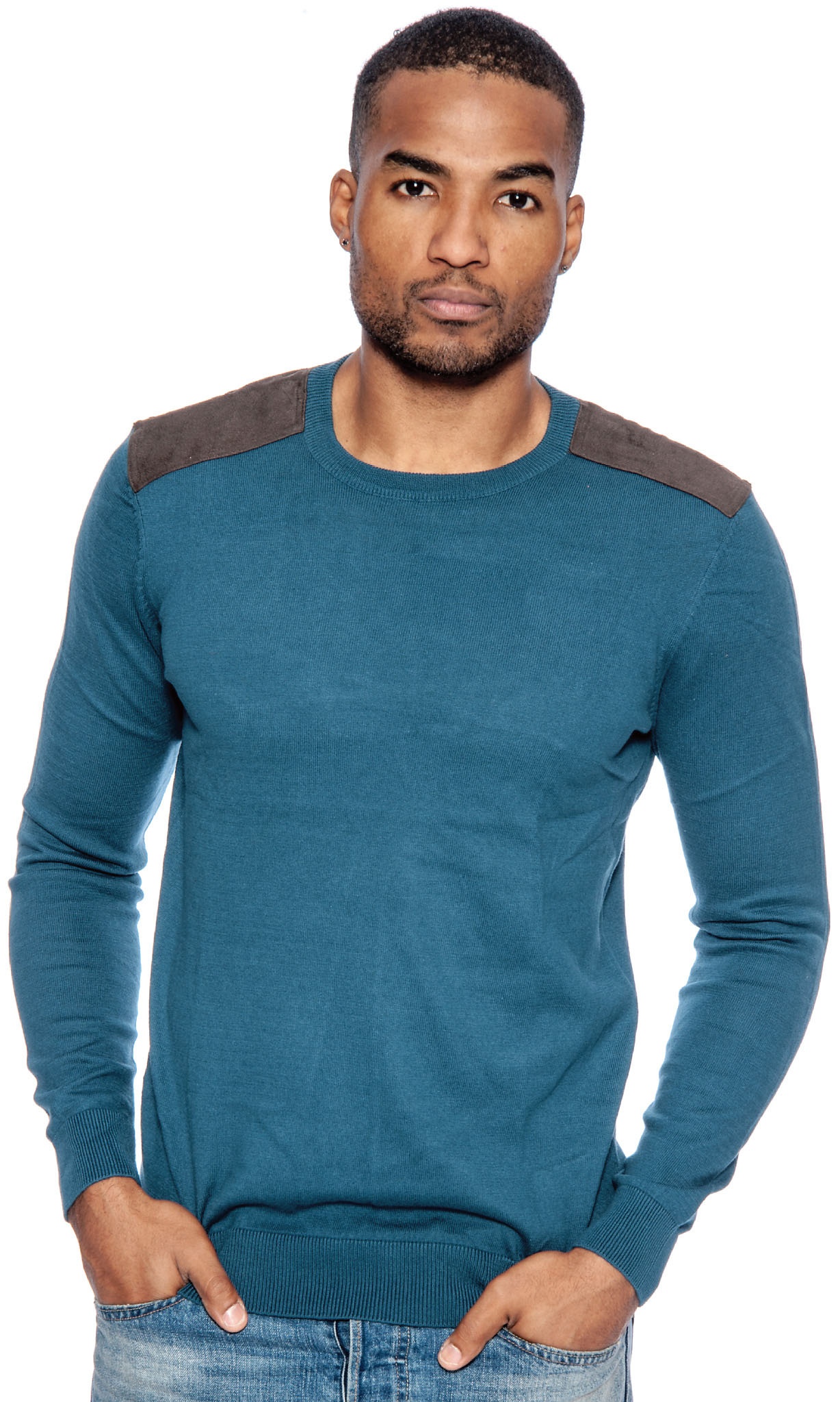 True Rock Mens Shoulder Patch Sweater (Blue, Medium) - Walmart.com