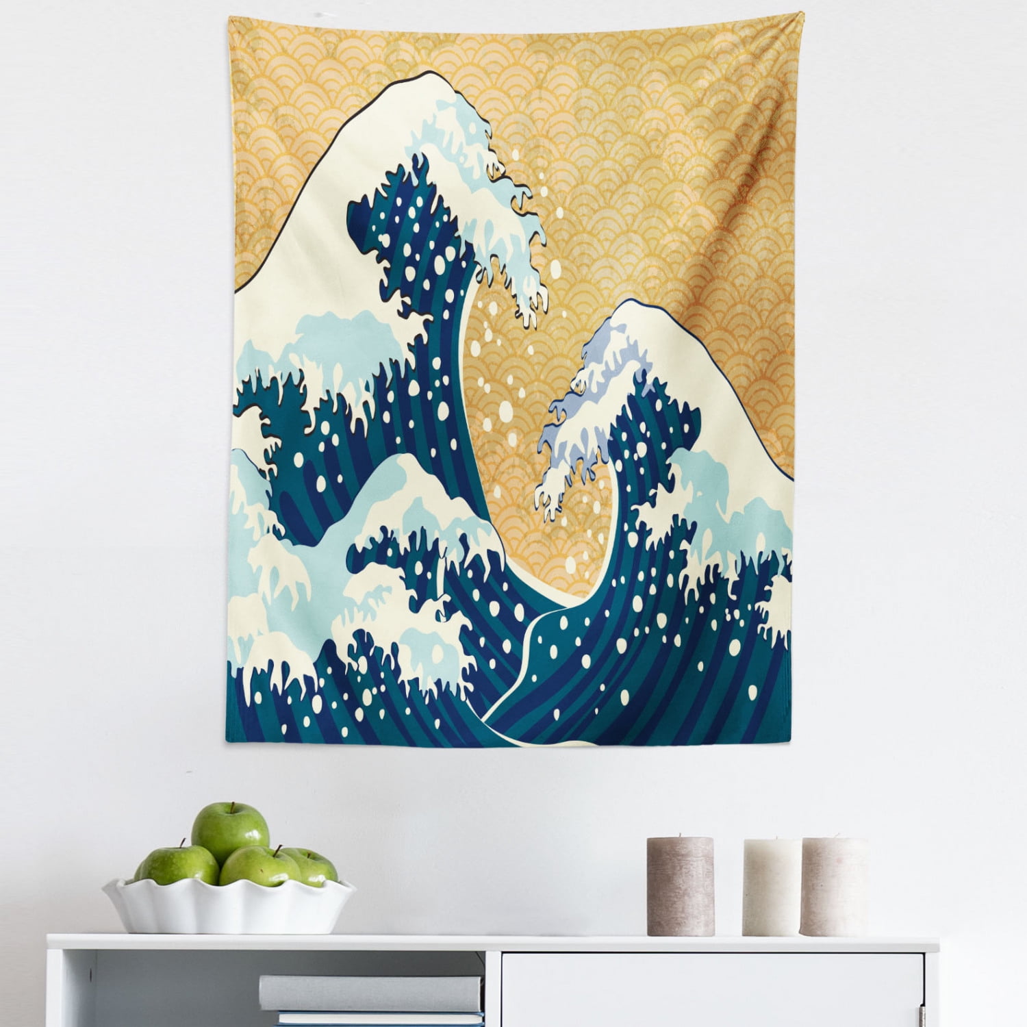 Japanese Wave Tapestry, Sea Storm in Japan Traditional Drawing Foamy ...