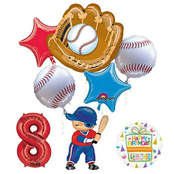 Baseball Player 8th Birthday Party Supplies Balloon Bouquet Decorations ...