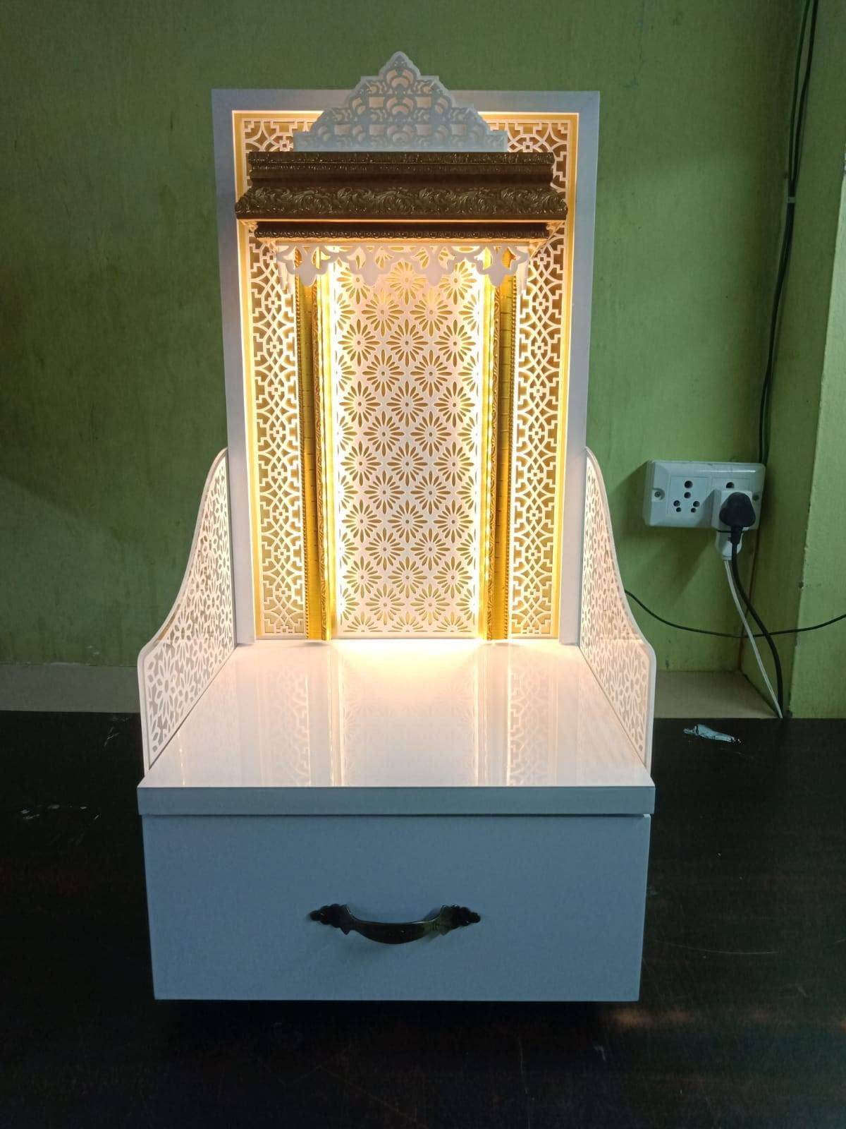 Design Textured Wooden Temple For Home And Office with LED Lights /Wall ...