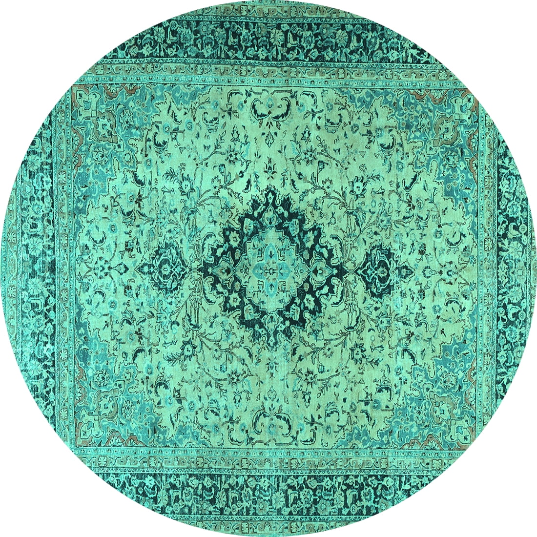 Ahgly Company Machine Washable Indoor Round Persian Turquoise Blue ...