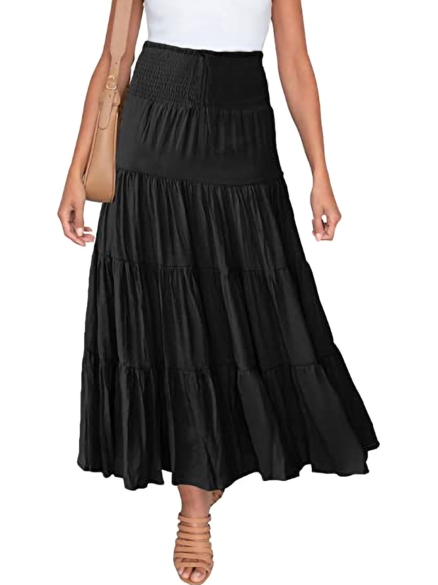 Frontwalk Women Summer Plain Solid Color Skirts A-line Pleated Midi ...