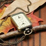 Pocket Watch Bronze Vintage Dual Double Time Zone Movement Necklace, WP ...
