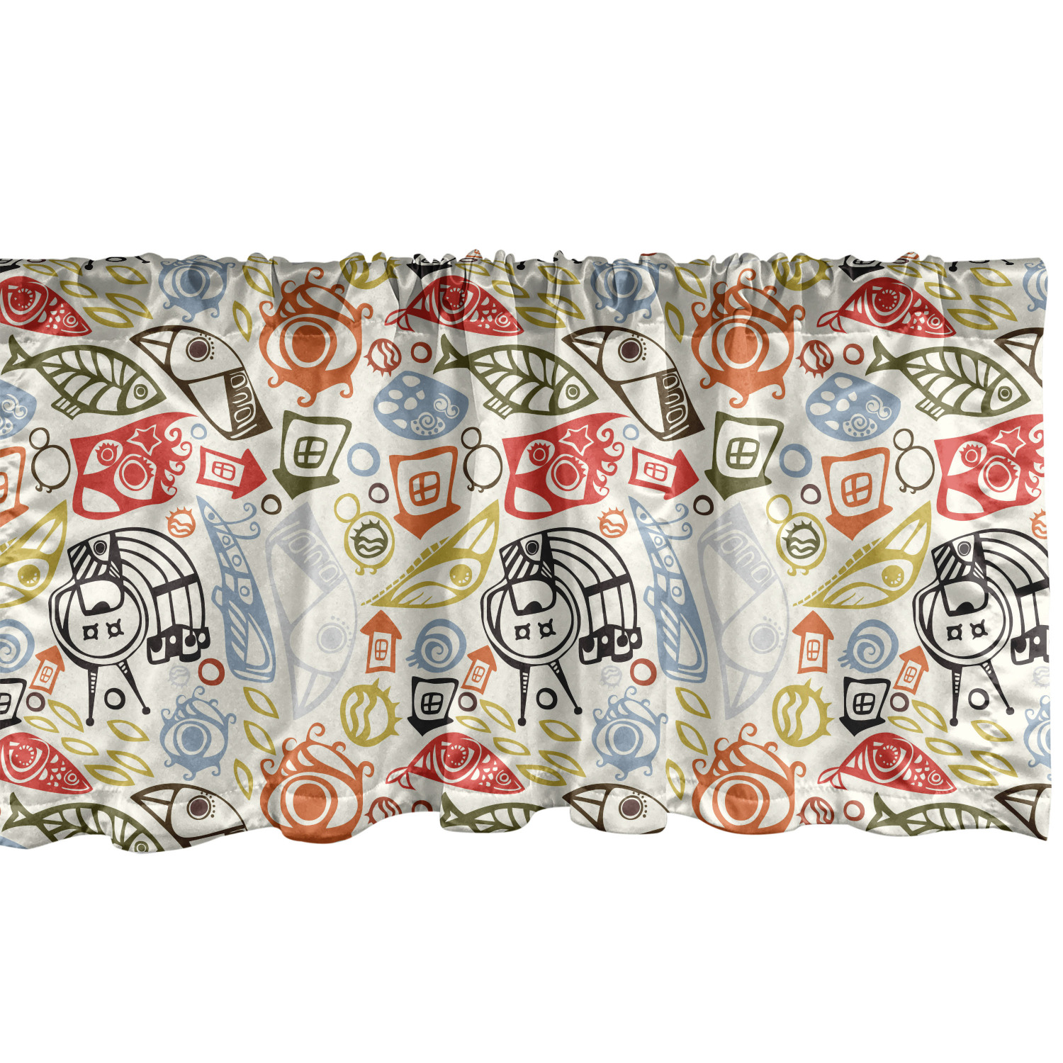 Funky Window Valance Pack of 2, Abstract Trippy Pattern with Fish and ...