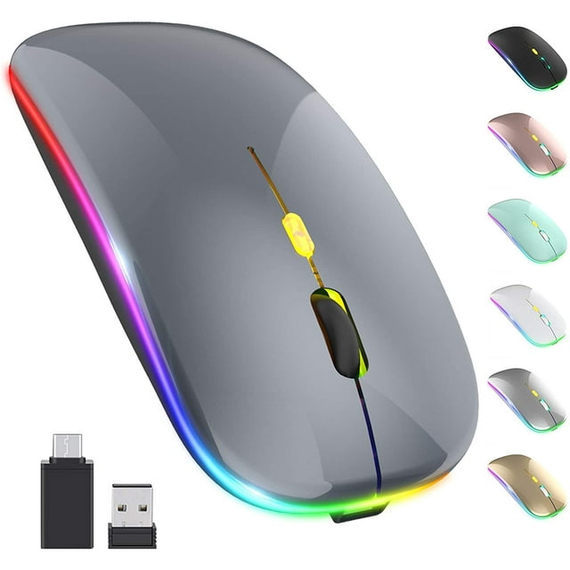 LED Wireless Mouse, Rechargeable Slim Silent Mouse 2.4G Portable Mobile ...