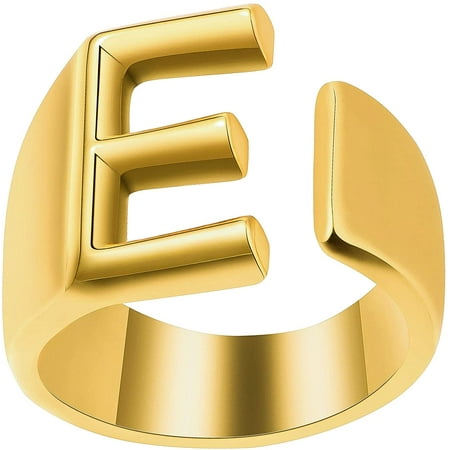 Personalized 18K Gold Letter Rings for Women Men Stackable Initial Ring Statement Open Rings for ...