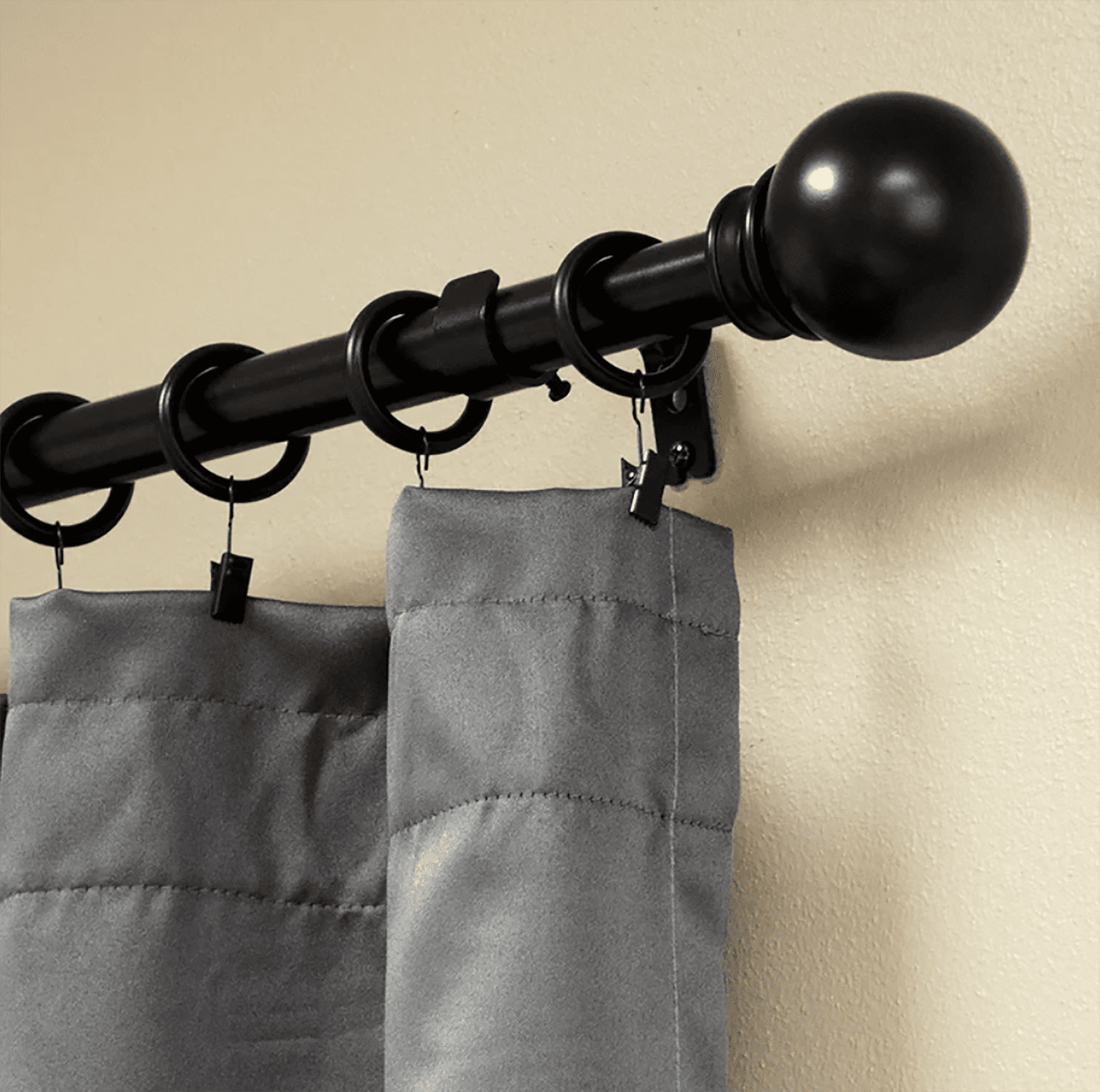 Urbanest Ball Single Curtain Rod Set With 16 Rings, 5/8", 48"-84 ...