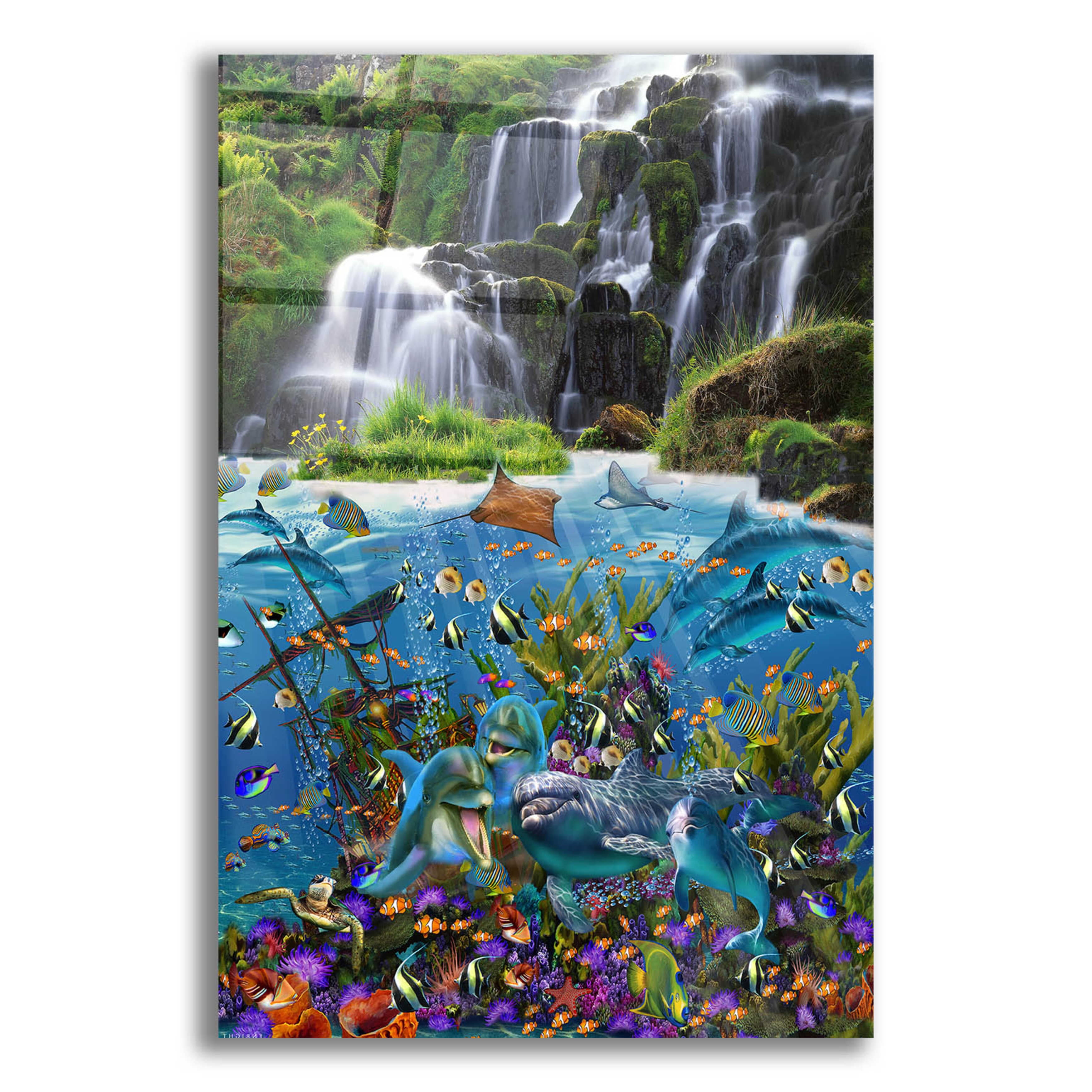 Epic Art 'Waterfall Dolphins' by Enright, Acrylic Glass Wall Art, 16 ...
