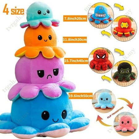 Tiktok Viral 50cm Flip Reversible Plush Angry Octopus Doll Stuffed Toys ...