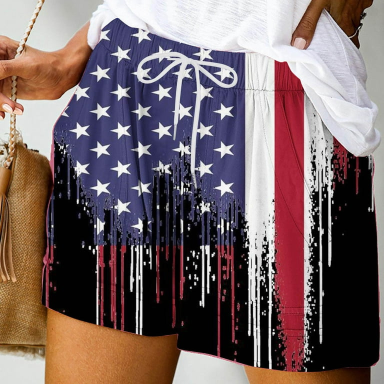 American Flag Pockets High Waisted Shorts