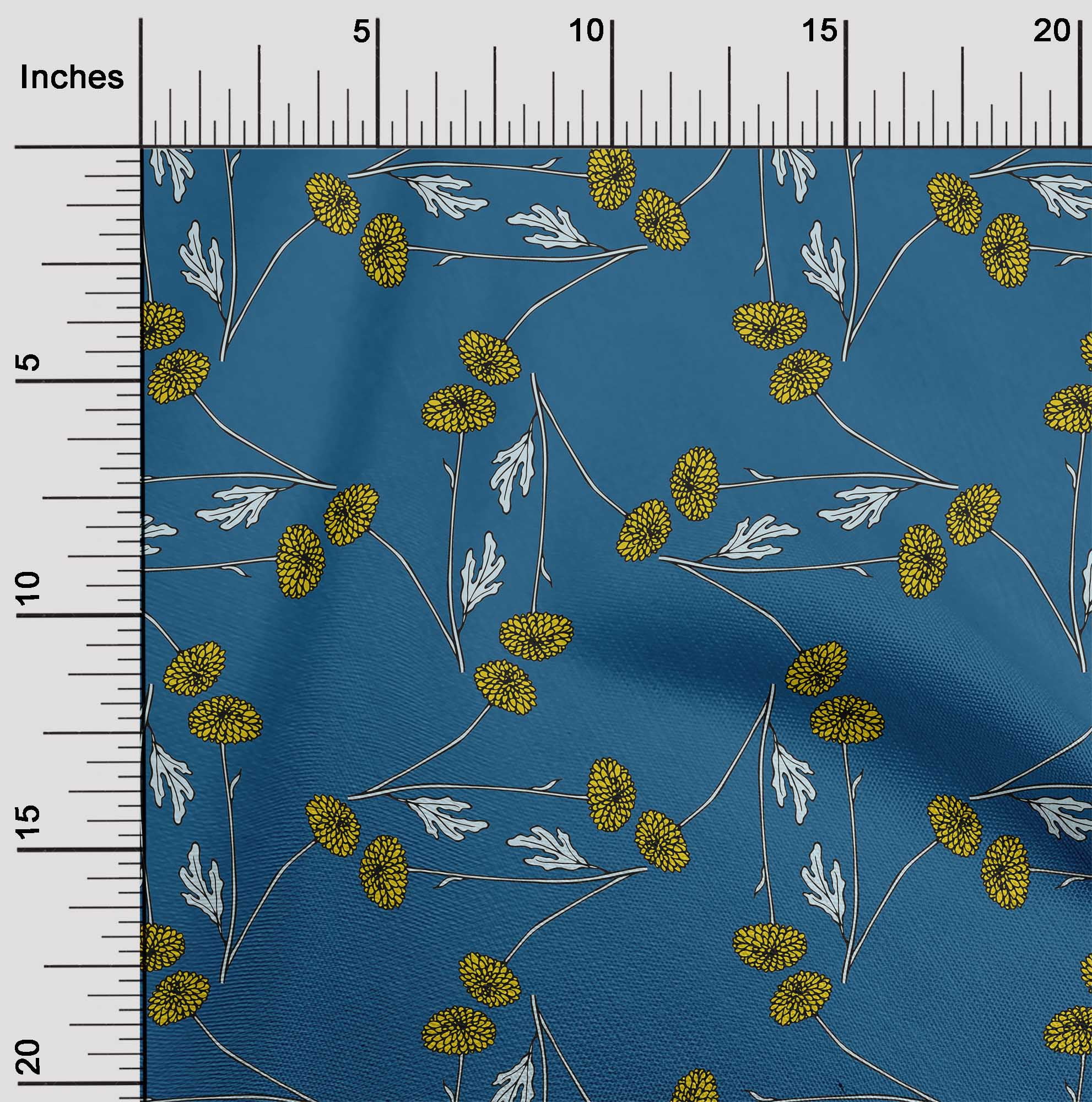oneOone Cotton Flex Royal Blue Fabric Marigold Floral Sewing Material ...