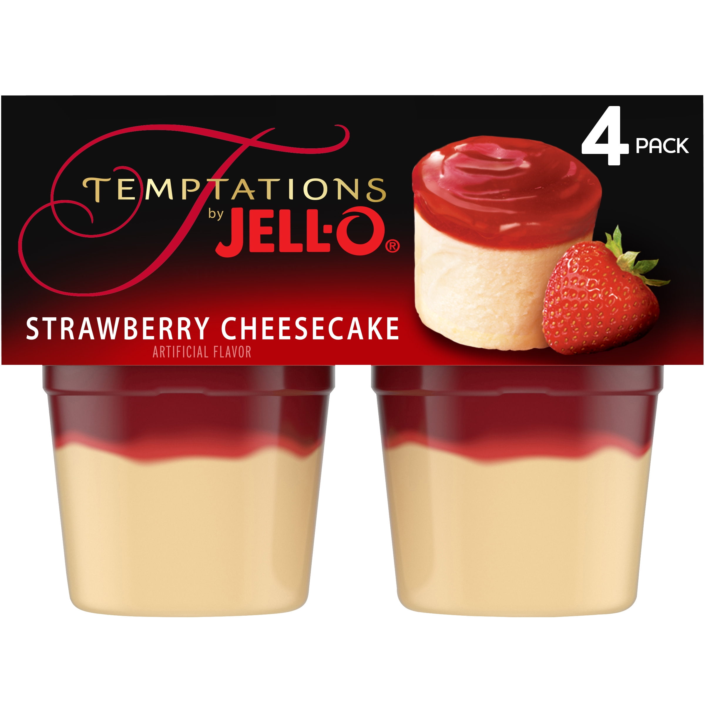 Jell-O Temptations Strawberry Ready-to-Eat Cheesecake Snacks, 4 ct Cups ...