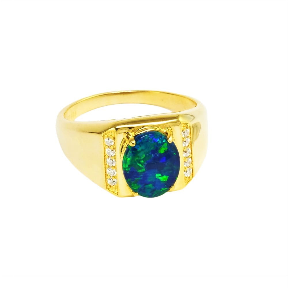 ILYA'S FOREST 18KT GOLD PLATED AUSTRALIAN BLACK OPAL MEN'S RING ...