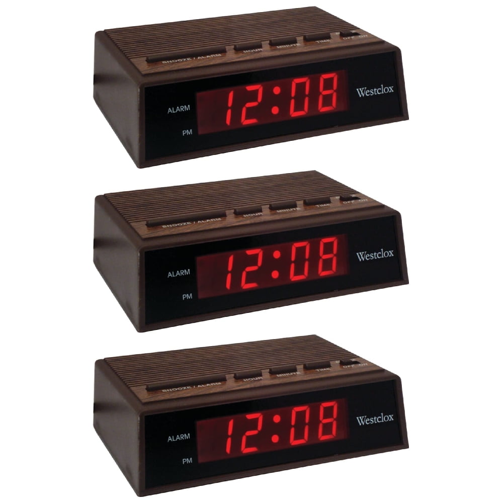 Westclox LED Digital Alarm Clock Wood Grain Finish Black, 3 Pack ...