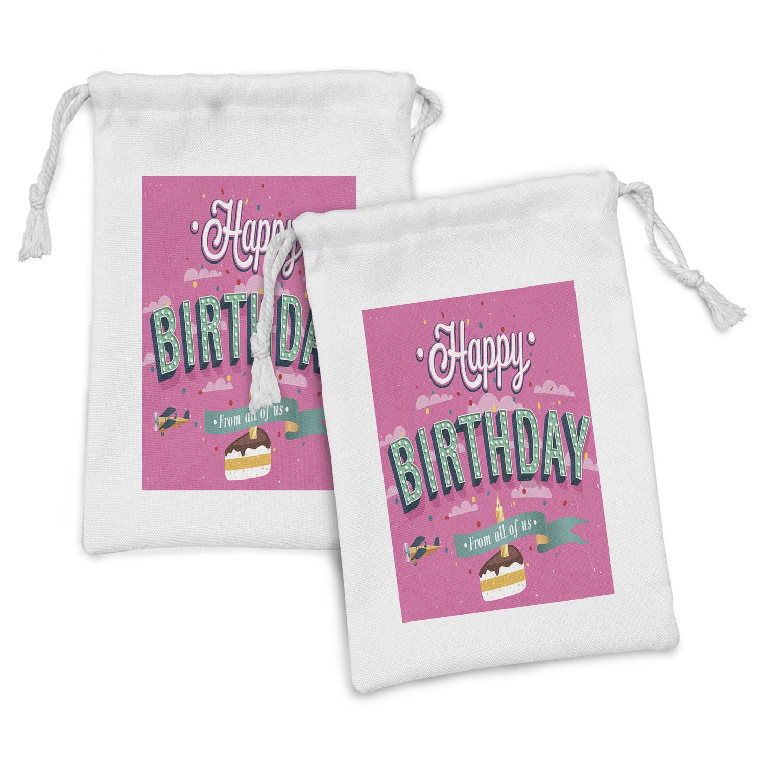 Birthday Party Fabric Pouch Set of 2, Celebration Wishes Themed ...