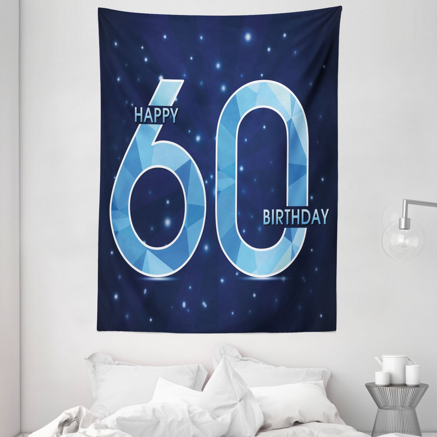 60th Birthday Tapestry, Space Theme Stage with Star Like Abstract ...